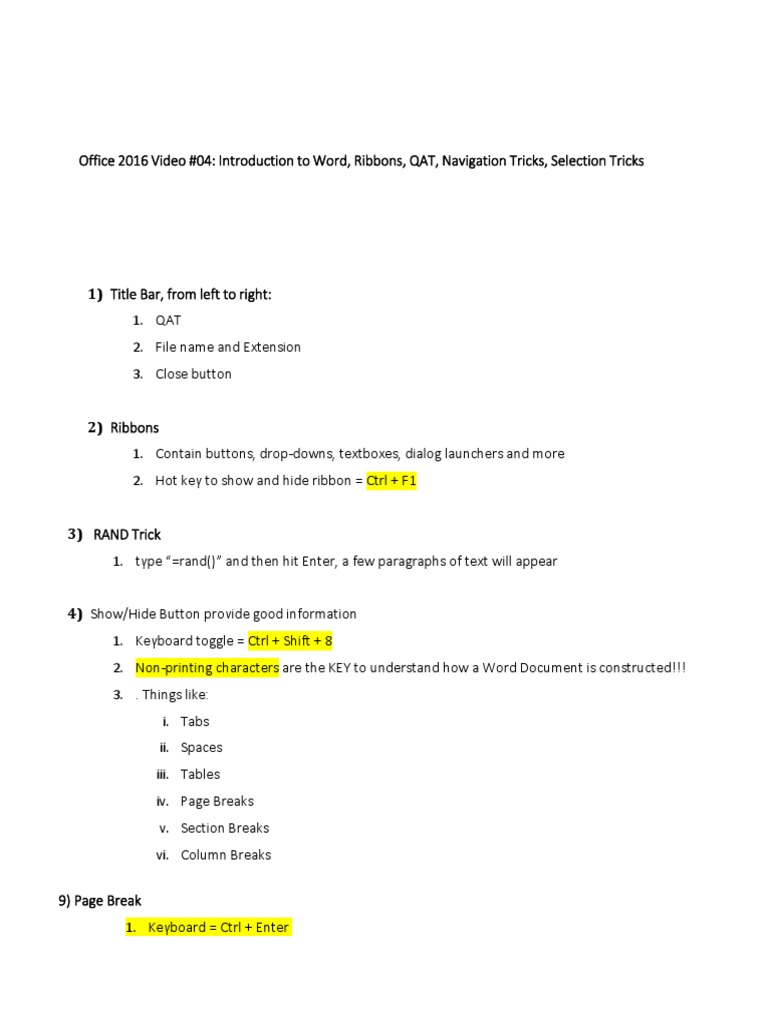 Word 01 # 04 in Series Intro To Word | PDF | Control Key | Computer ...
