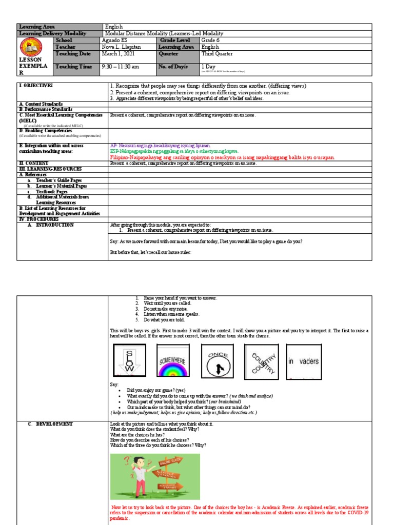 Cot 1 Lesson Exemplar English 6 | PDF | Facebook | Social Media
