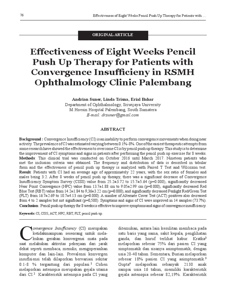 Pencil Push Up Therapy | Download Free PDF | Eye | Vision