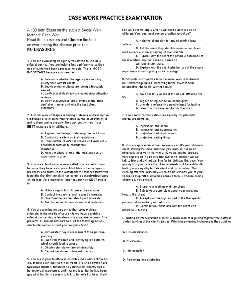 Case Work Practice Examination: No Erasures | Download Free PDF ...