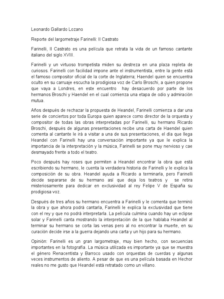 Farinelli | PDF | George Frideric Handel | Las artes escénicas