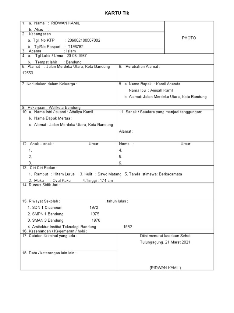 Kartu - TIK - ND2404301210 - Ridwan Kamil | PDF
