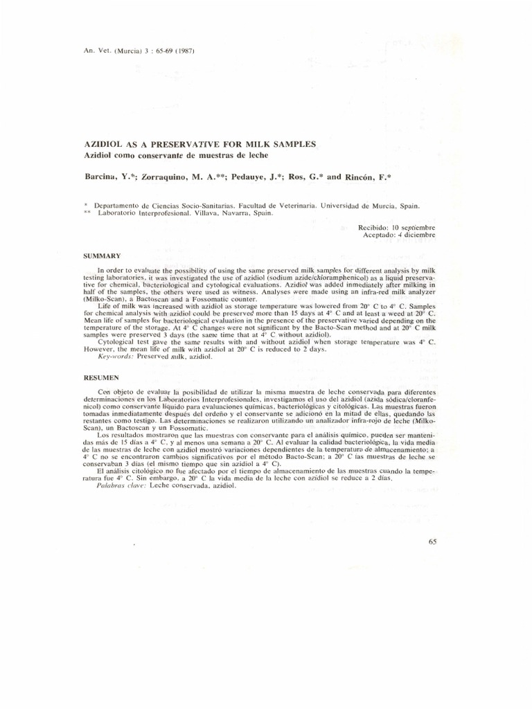 Azidiol Como Preservante de Muestras de Leche | PDF