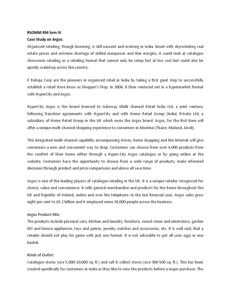 Case Study On Argos | PDF | Retail | Retailers