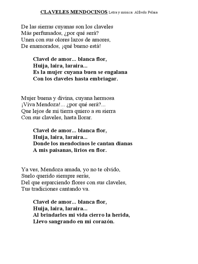 Claveles Mendocinos Letra y Música | PDF