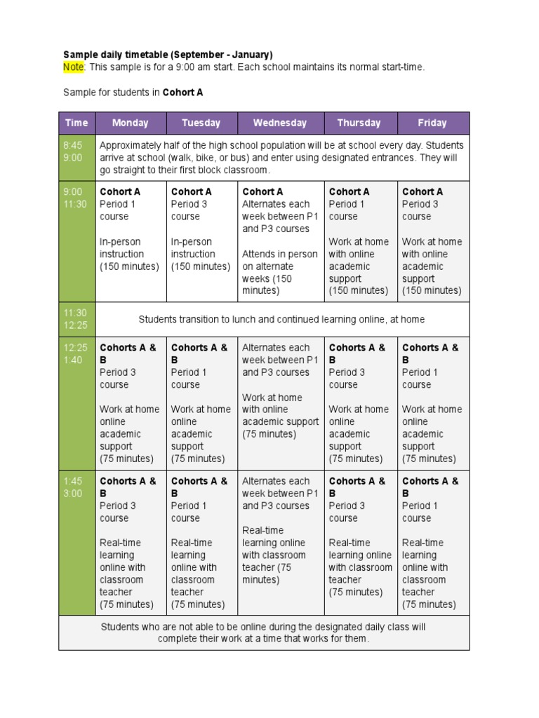 OCDSB Sample Secondary Timetable 2020 | PDF | Classroom | Teachers
