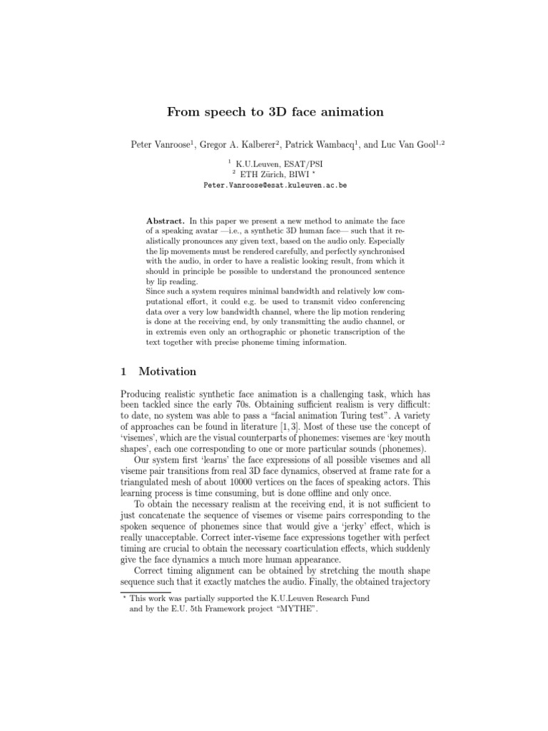 From Speech To 3D Face Animation: 1 Motivation | PDF | Speech ...