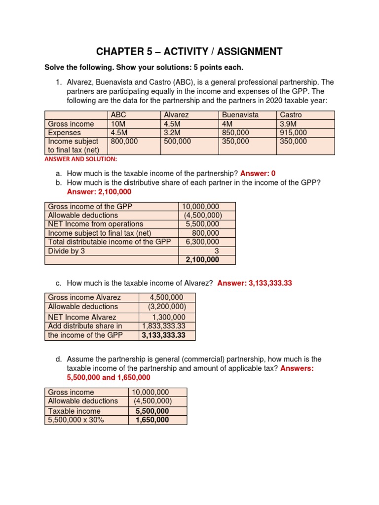 Activity / Assignment: Solve The Following. Show Your Solutions: 5 ...