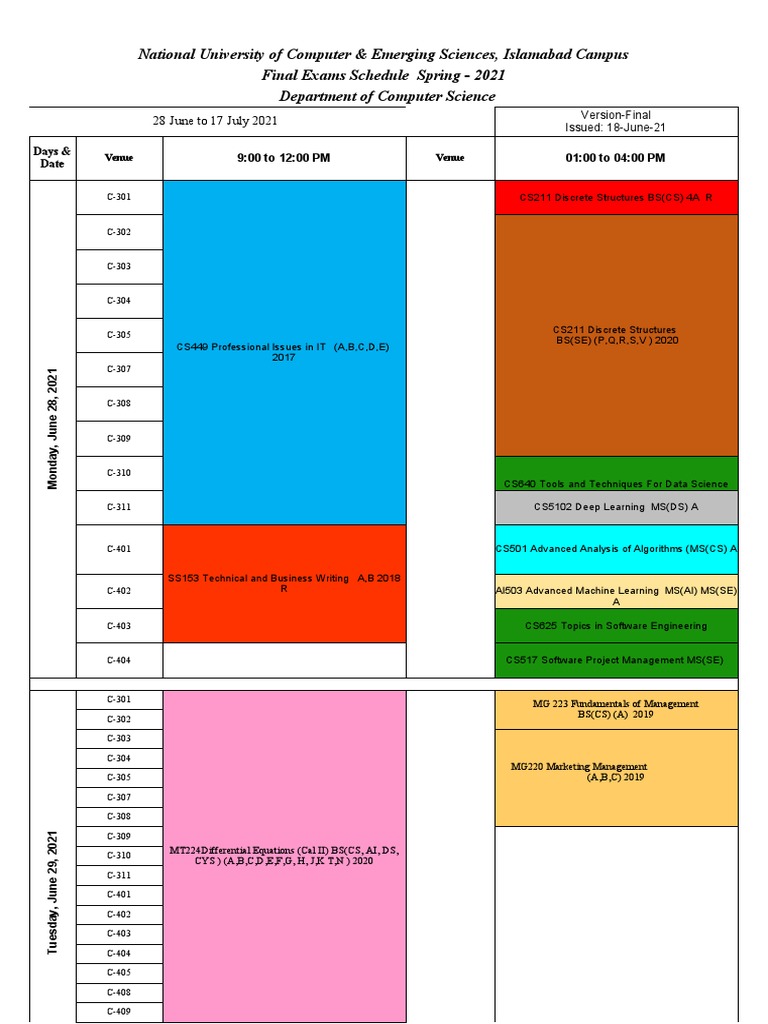 Final Examination Schedule Spring 2021 Ver Final Pdf Artificial
