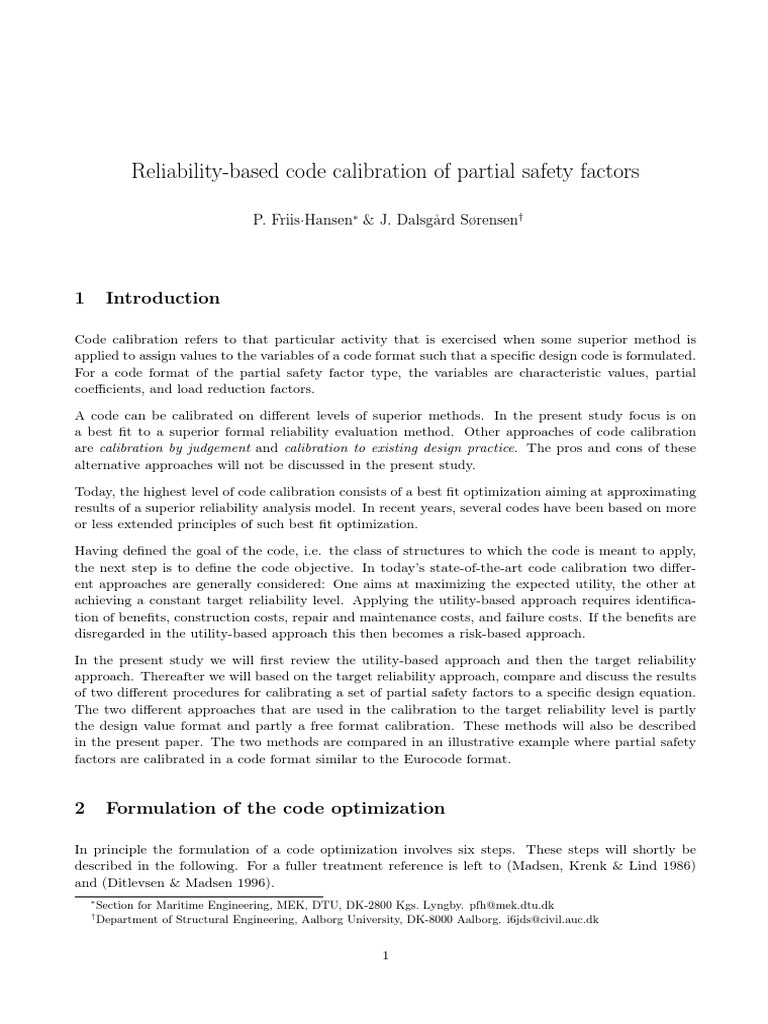 Reliability-Based Code Calibration of Partial Safety Factors - JCSS | Download Free PDF ...
