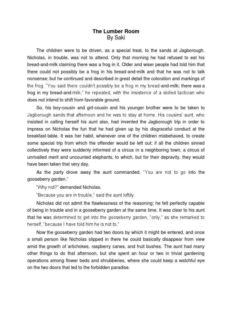 The Lumber Room: by Saki | PDF | Nature