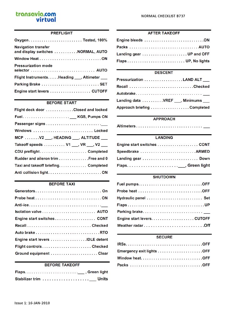 Normal Checklist B737 | PDF