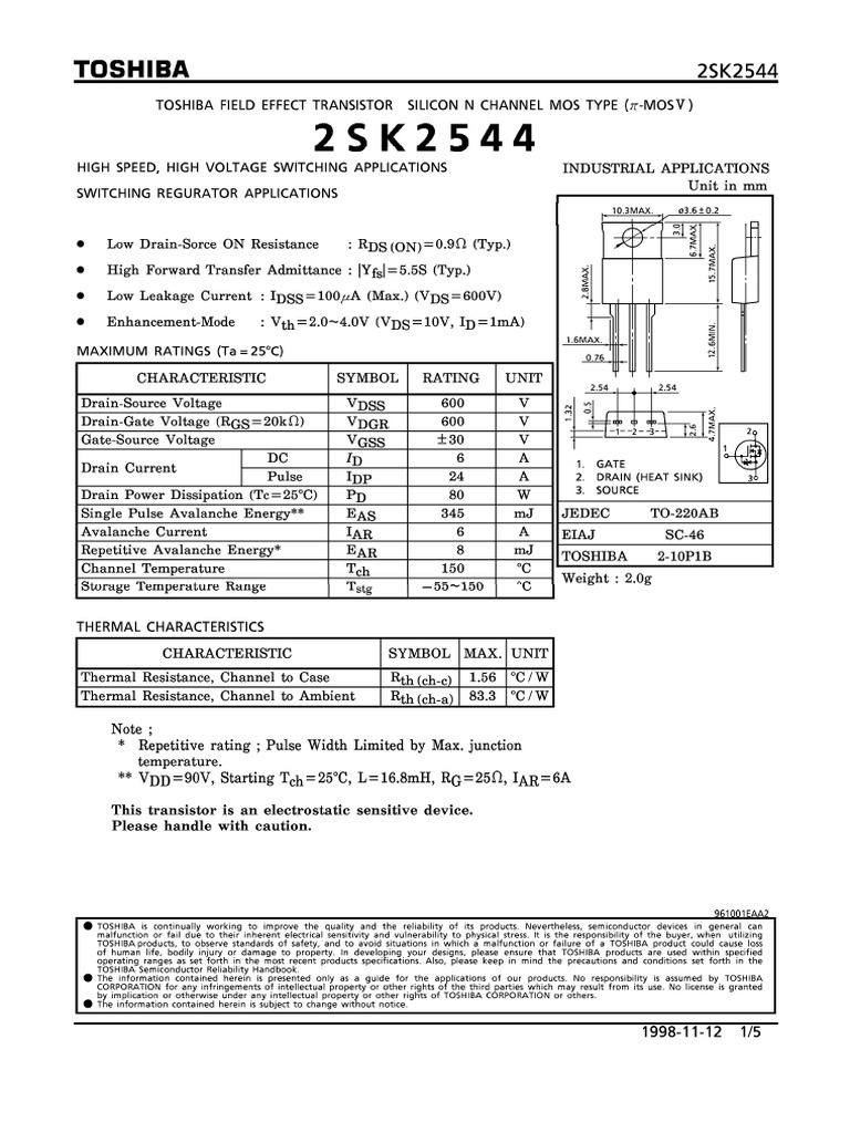 Datasheet k2544 | PDF