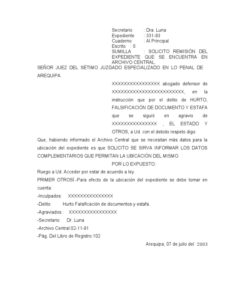 Escrito Solicitando Remision de Exp. | PDF