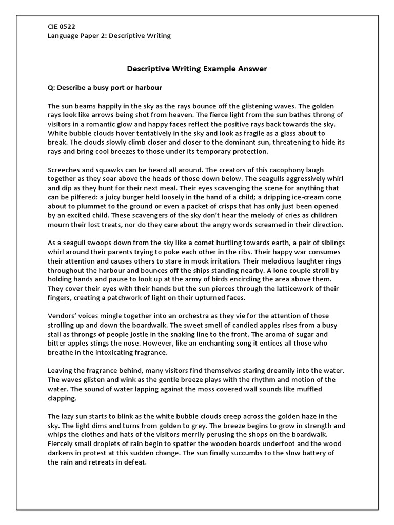 Descriptive Writing Example Answer: Q: Describe A Busy Port or Harbour ...