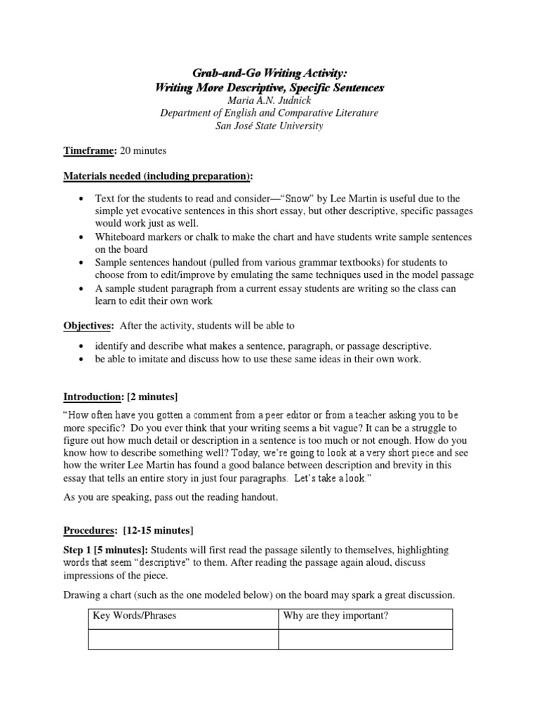 Specific Sentences Jud Nick | PDF | Essays | Question