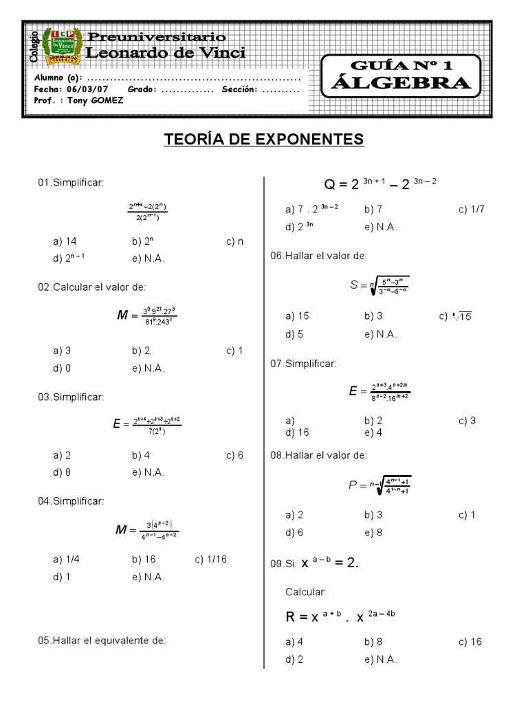 TEORÍA DE EXPONENTES- ALGEBRA 4 | Matemáticas