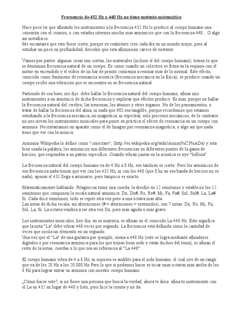 440 HZ Versus 432 HZ | PDF | Escala (música) | Harmónica