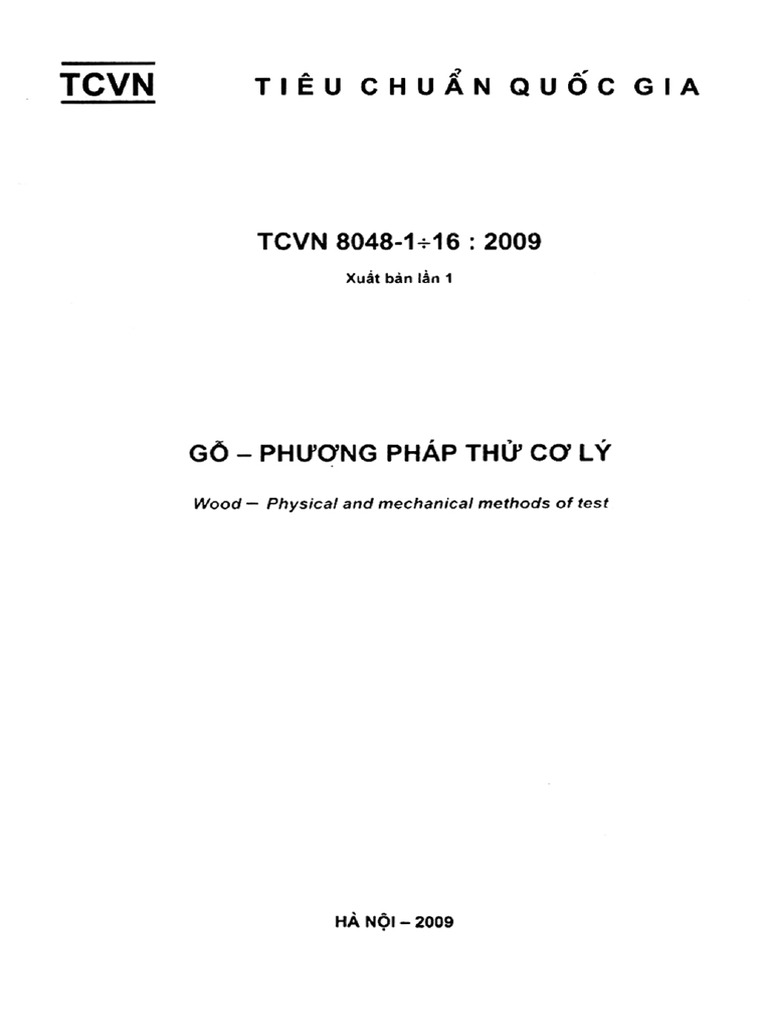 TCVN 8048-4-2009 (ISO 3349-1975) Gỗ - Phương Pháp Thử Cơ Lý - Phần 4 Xác Định Môđun Đàn Hồi Uốn ...