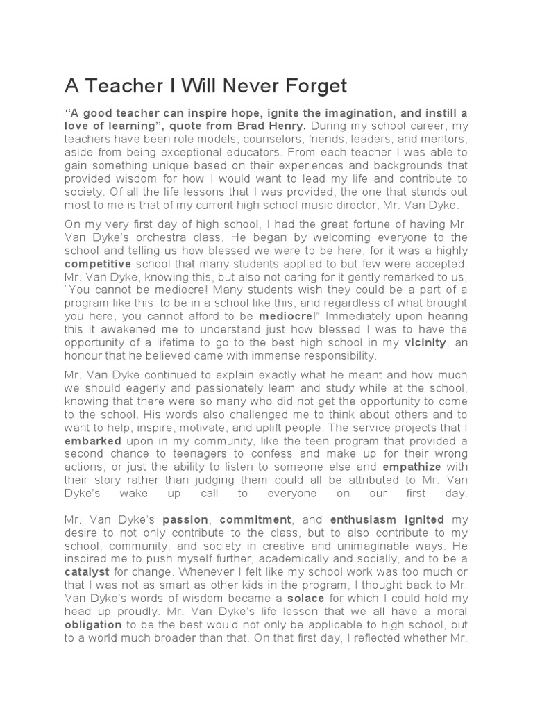 A Teacher I Will Never Forget Narrative Ans Key | PDF | Teachers ...