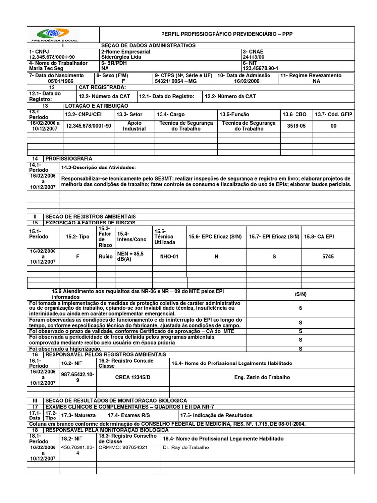 PPP - Exemplo - Técnica de Segurança Do Trabalho | PDF | Justiça ...