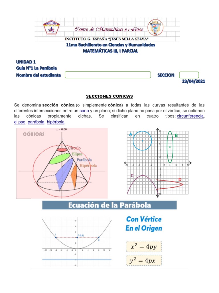 Cónicas: Tipos y elementos de las parábolas | PDF