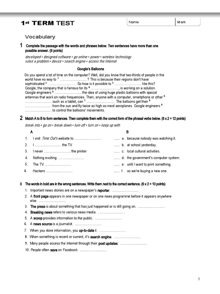 Bat Test 1ST Term | PDF | News | Phrase