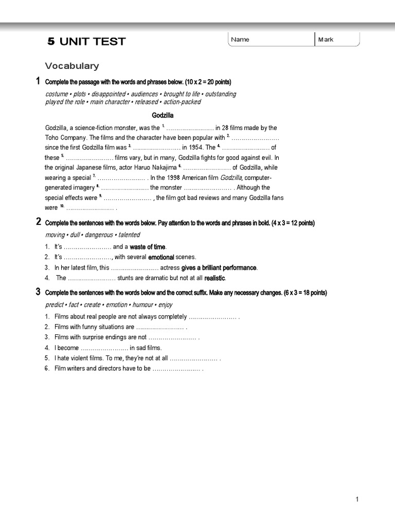5 Unit Test: Vocabulary | PDF | Art