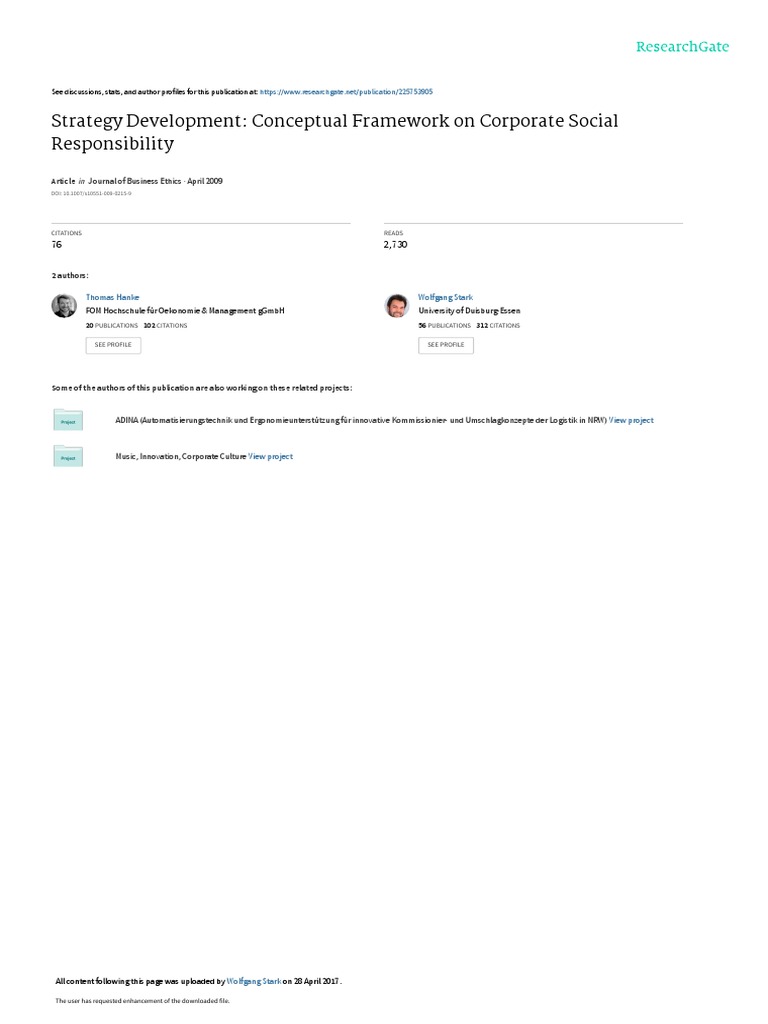 Strategy Development: Conceptual Framework On Corporate Social ...
