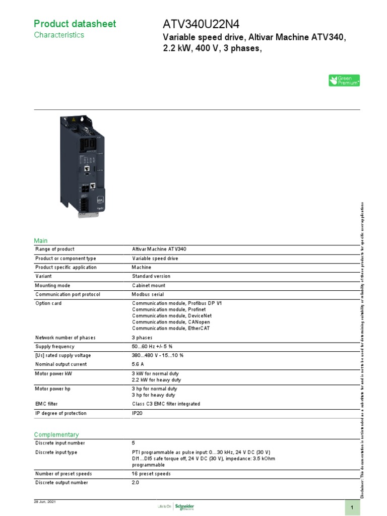 Altivar Machine ATV340 - ATV340U22N4 | PDF | Electric Motor | Relay