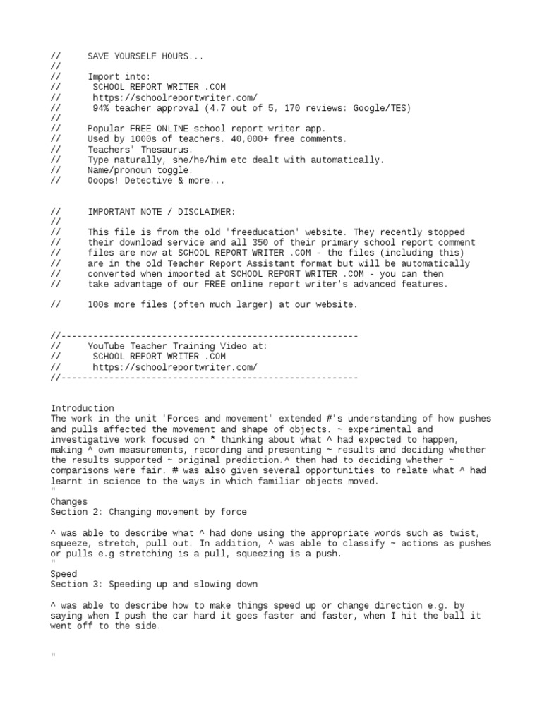 SchoolReportWriter - dotCOM - Science Unit 2E Forces and Movement - Tra | PDF | Technology ...