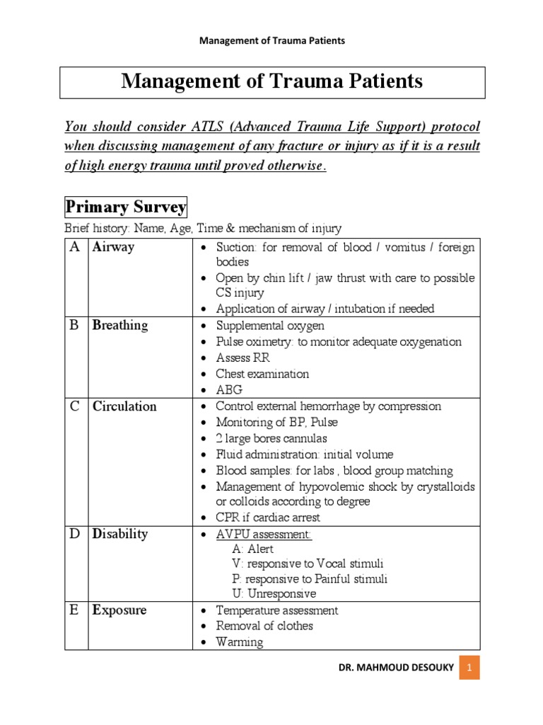 Management of Trauma Patients | PDF | Human Diseases And Disorders ...