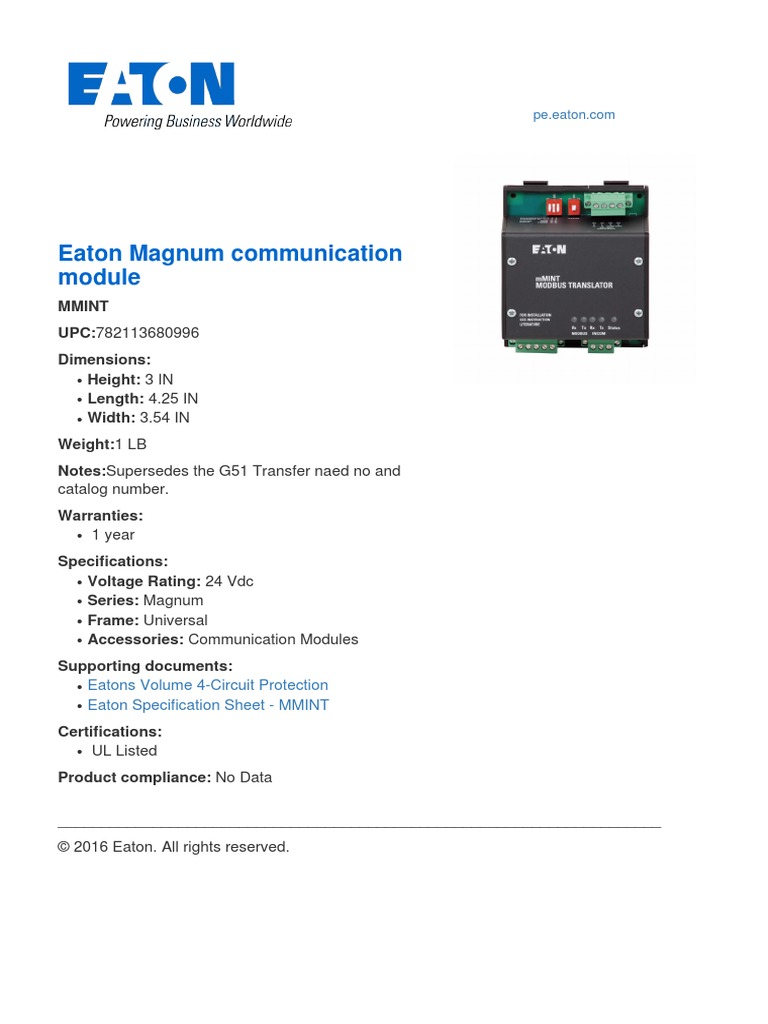 Eaton Magnum Communication: Catalog Number | PDF | Technology & Engineering