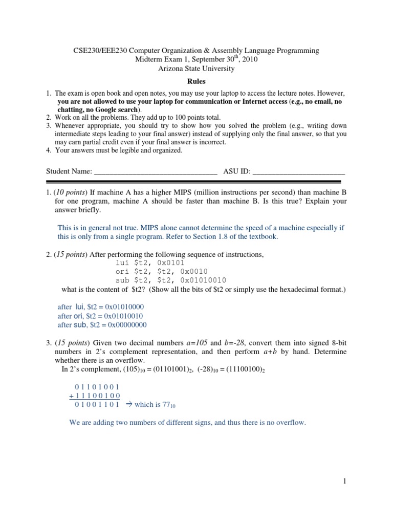 Midterm Solutions (1 of 3) Assembly Language EEE 230 | PDF | Pointer (Computer Programming ...