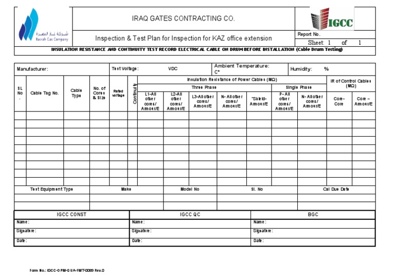 Cable Drum Testing Inspection Plan | PDF | Components | Electricity