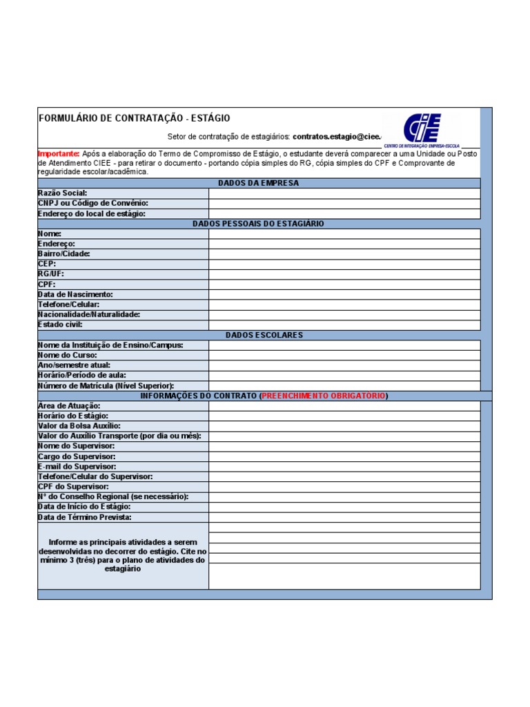 Formulário Autorização de Contratação - Estagio | PDF