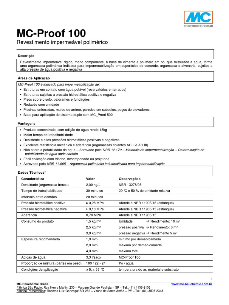 MC Proof 100 | PDF | Argamassa (alvenaria) | Science