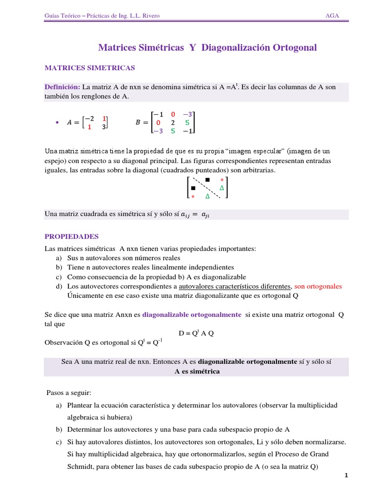 Matrices Simétricas y Diagonalización Ortogonal LLR 2020 | PDF | Valores propios y vectores ...