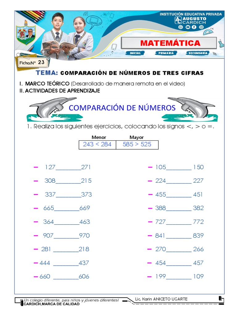 Comparación de Numeros de Tres Cifras | PDF