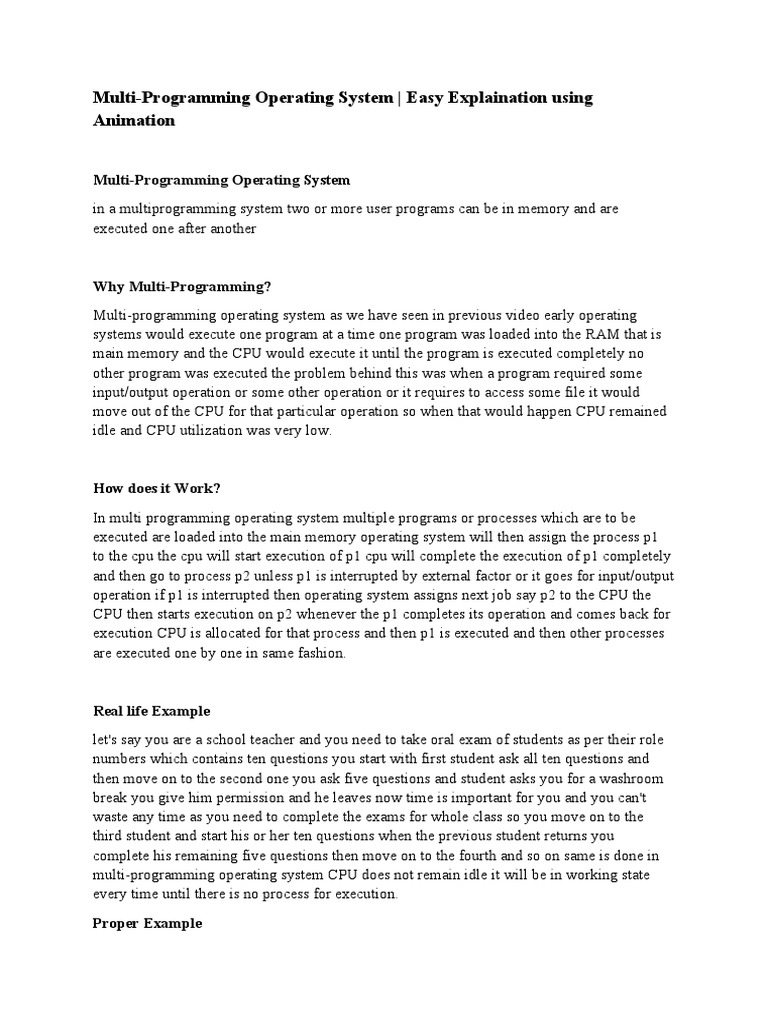 Multi-Programming Operating System - Easy Explaination Using Animation ...
