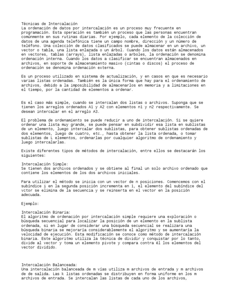 Técnicas de Intercalación y Búsqueda | PDF | Estructura de datos de ...