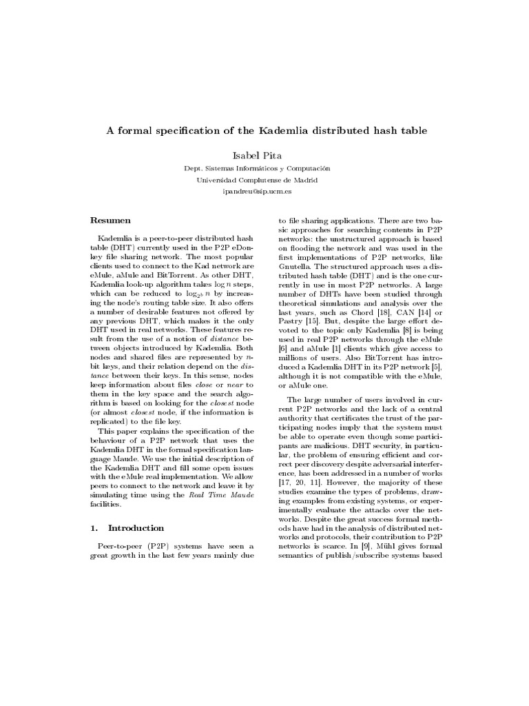 A Formal Specication Of The Kademlia Distributed Hash Table Isabel Pita Download Free Pdf 