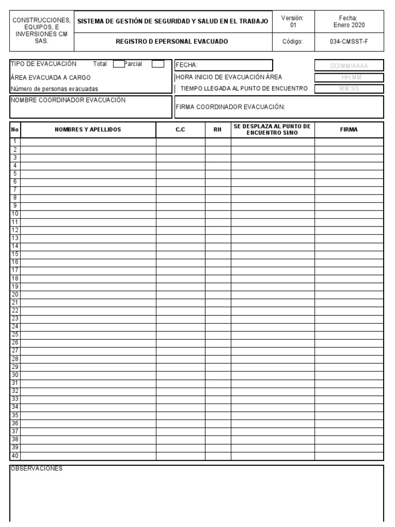 034-CMSST-F Registro de Personal Evacuado | PDF