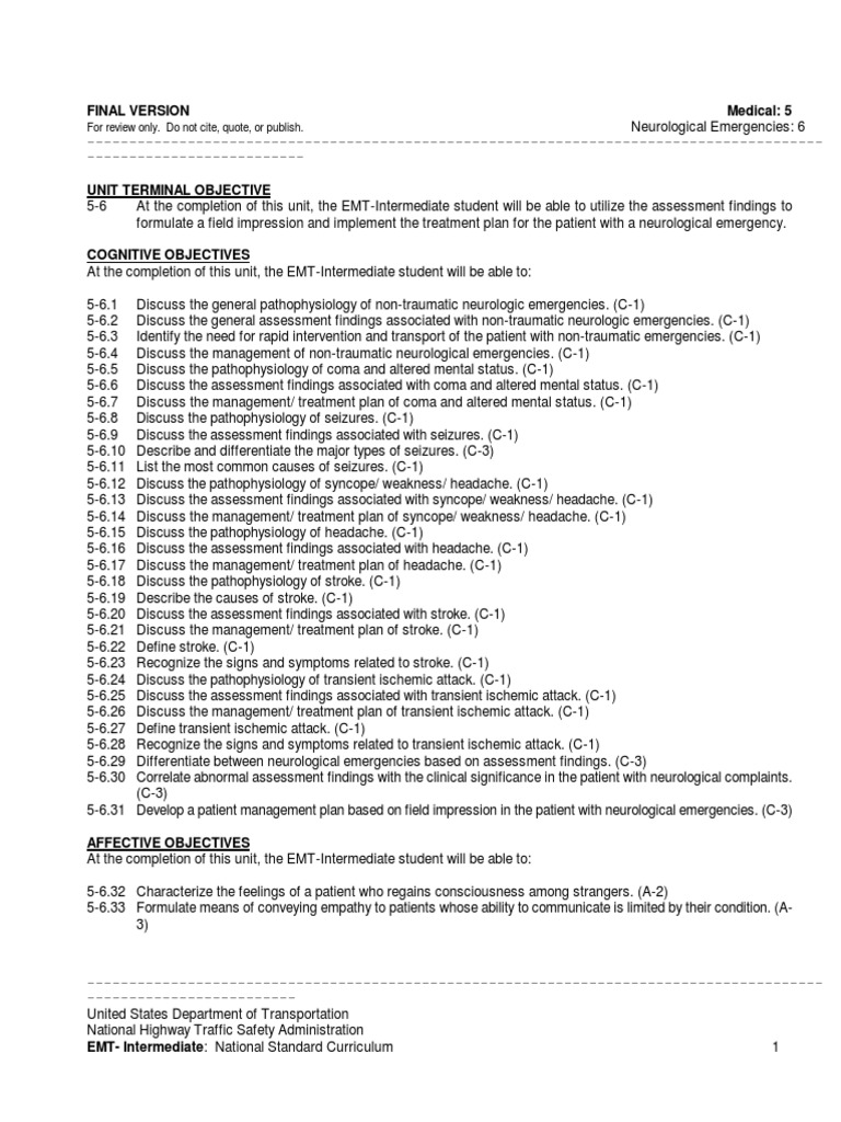 EMT Neurological Emergencies Guide | PDF | Neurology | Physiology