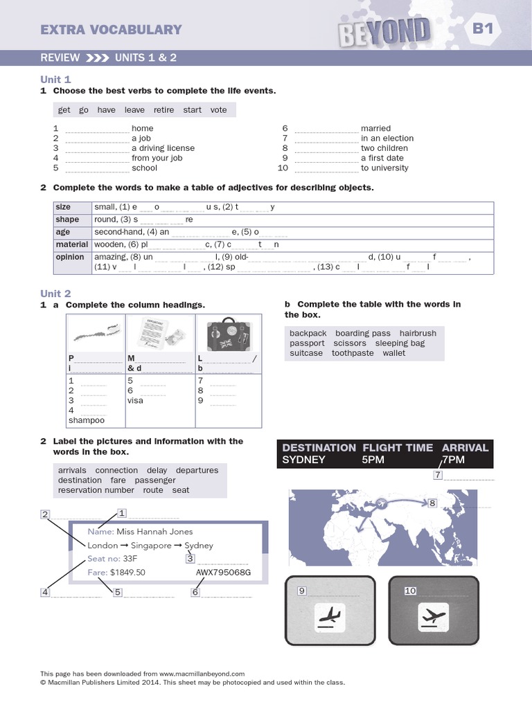 Extra Vocabulary: Vocabulary Worksheet: Extention Units 1 & 2 Review ...