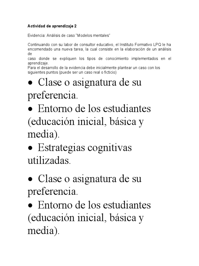 Analisis de Caso Aa2. | PDF | Educación de la primera infancia | Evaluación