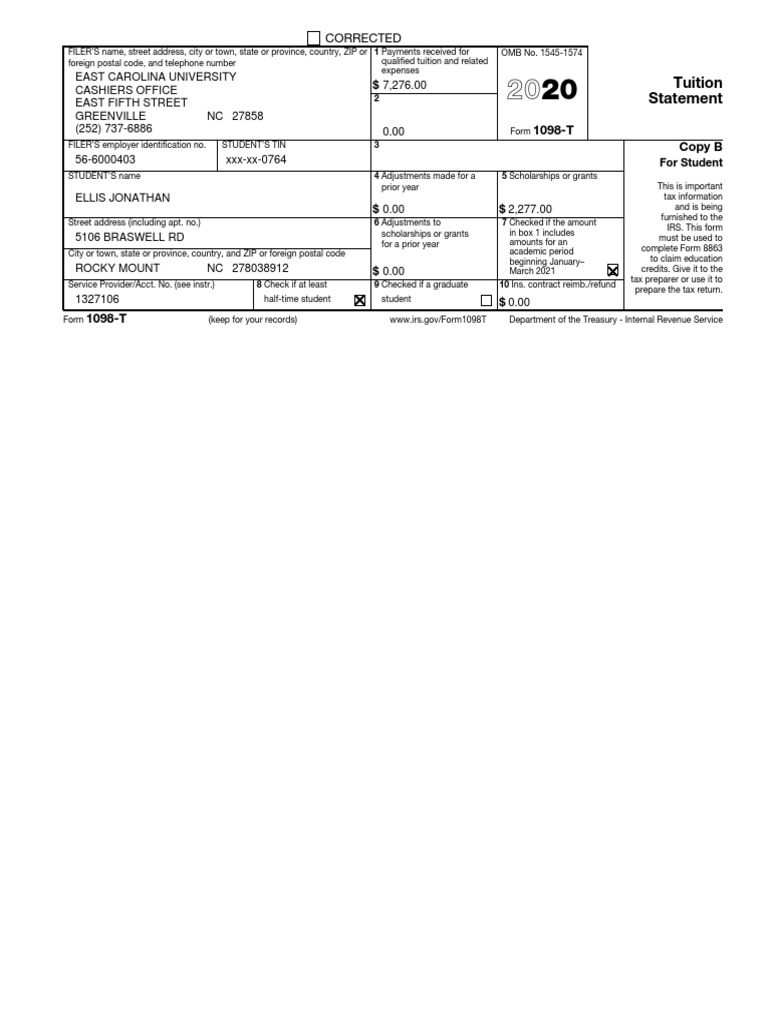 1098-T Copy B: Tuition Statement | PDF | United States Economic Policy ...