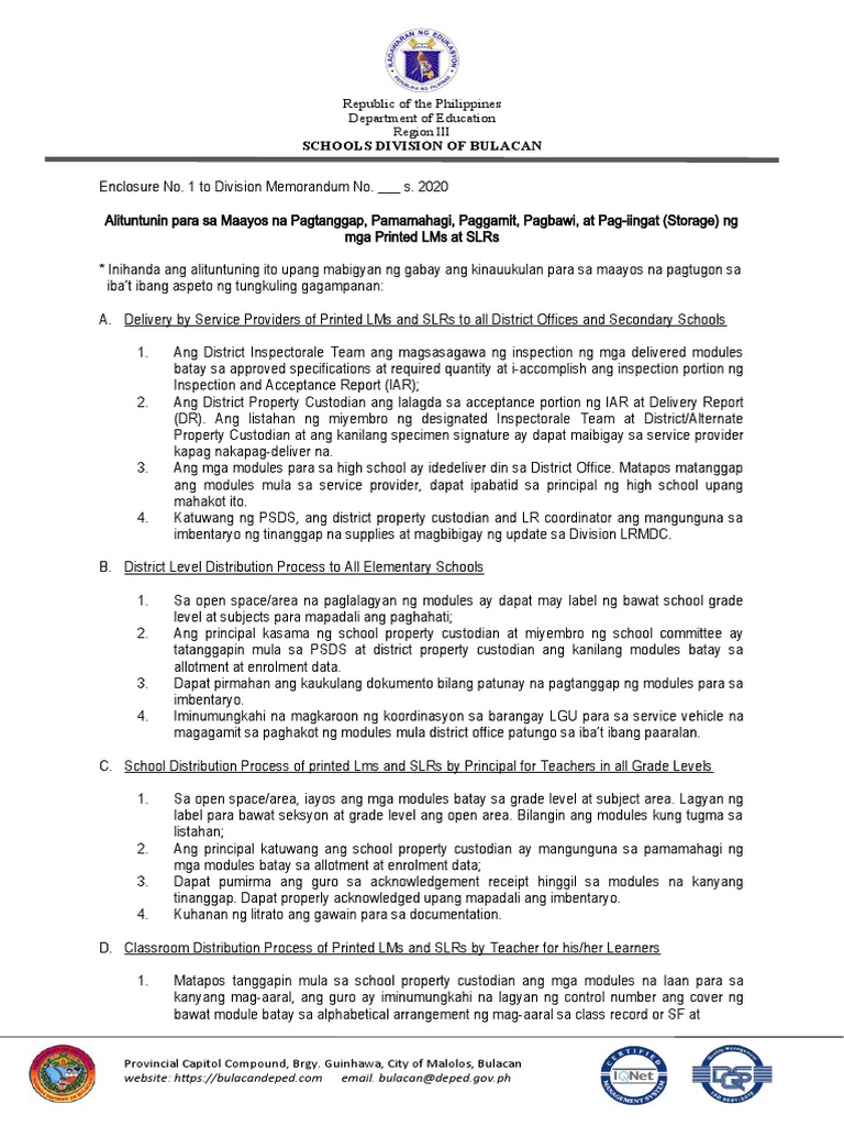 Enclosure No. 1 To Division Memorandum No. - S. 2020 | PDF