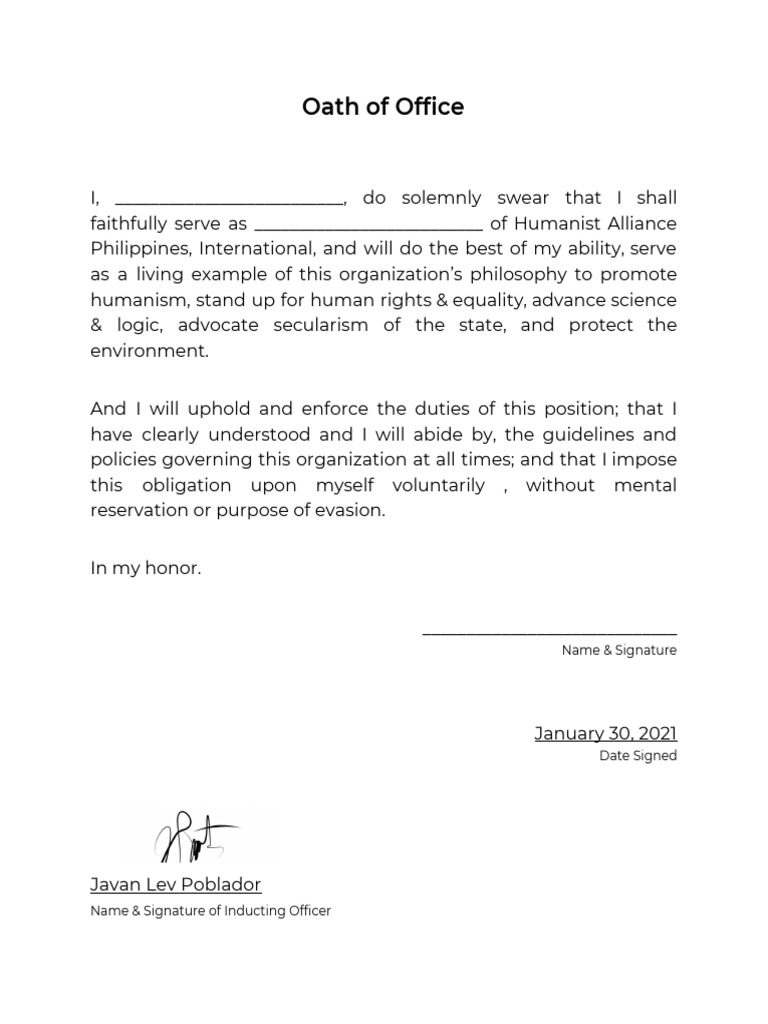 Oath of Office: Name & Signature | PDF