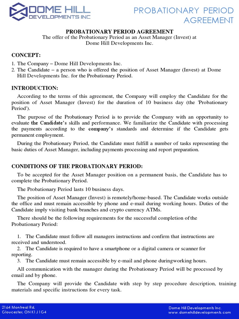 Probationary Period Agreement | PDF | Wage | Working Time